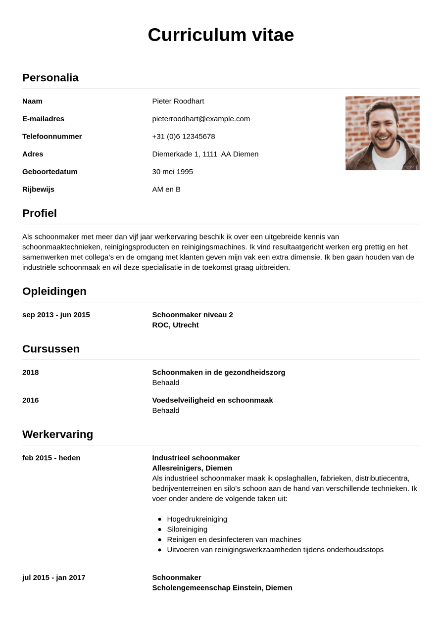 CV voorbeeld schoonmaakster / schoonmaker - CVwizard