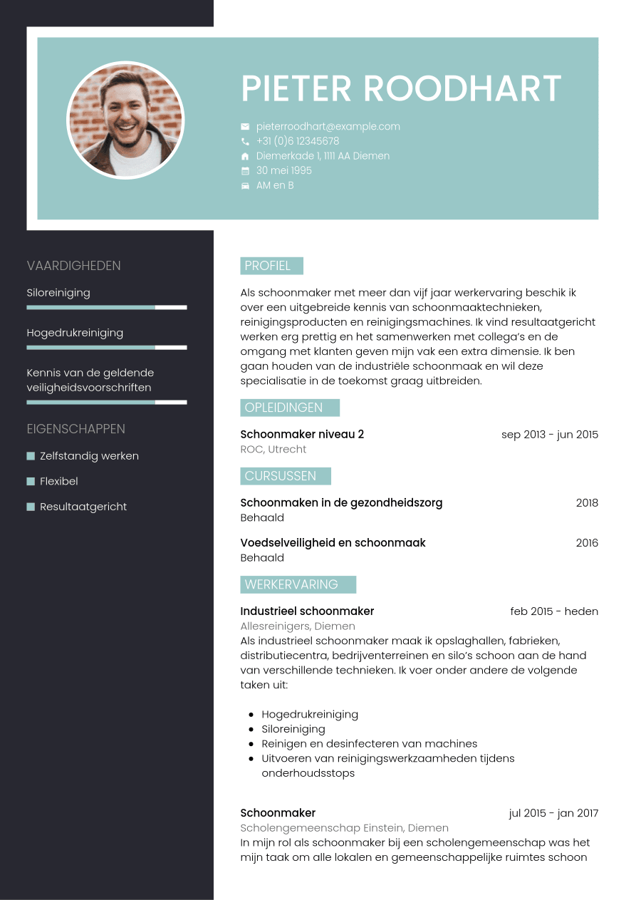 CV voorbeeld schoonmaakster / schoonmaker - CVwizard