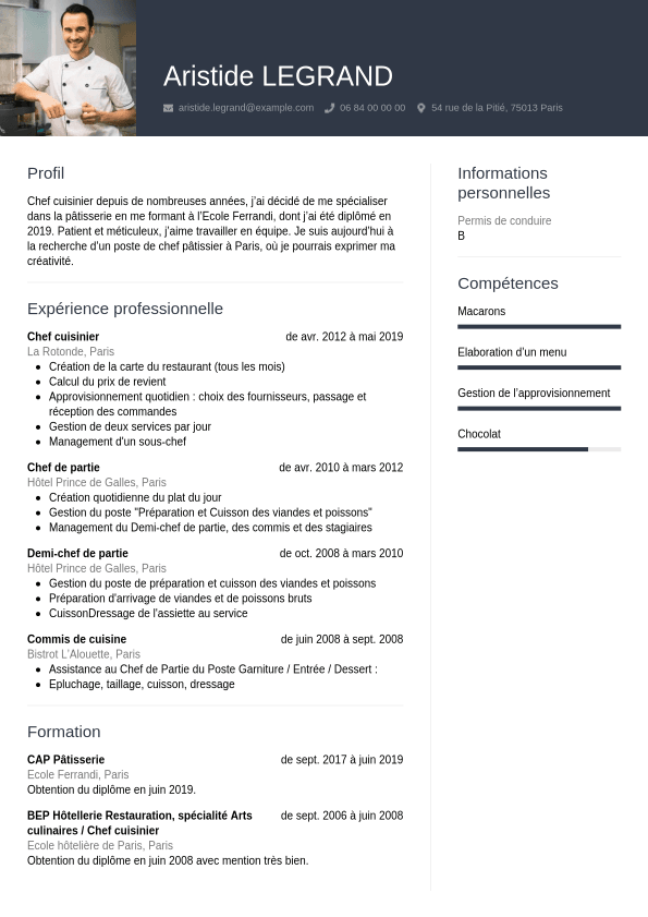 Exemple de CV cuisinier et chef de cuisine - CVwizard