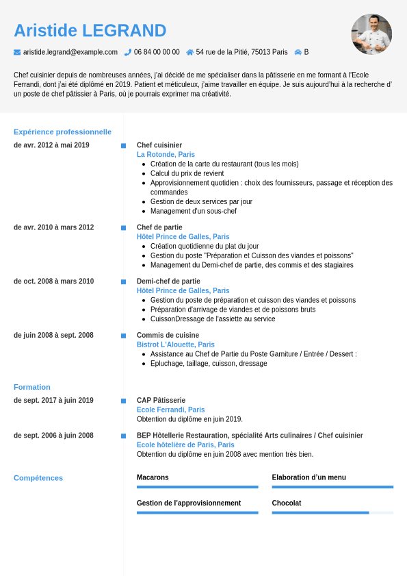 Exemple de CV cuisinier et chef de cuisine - CVwizard