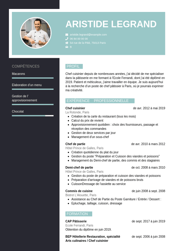 Exemple de CV cuisinier et chef de cuisine - CVwizard