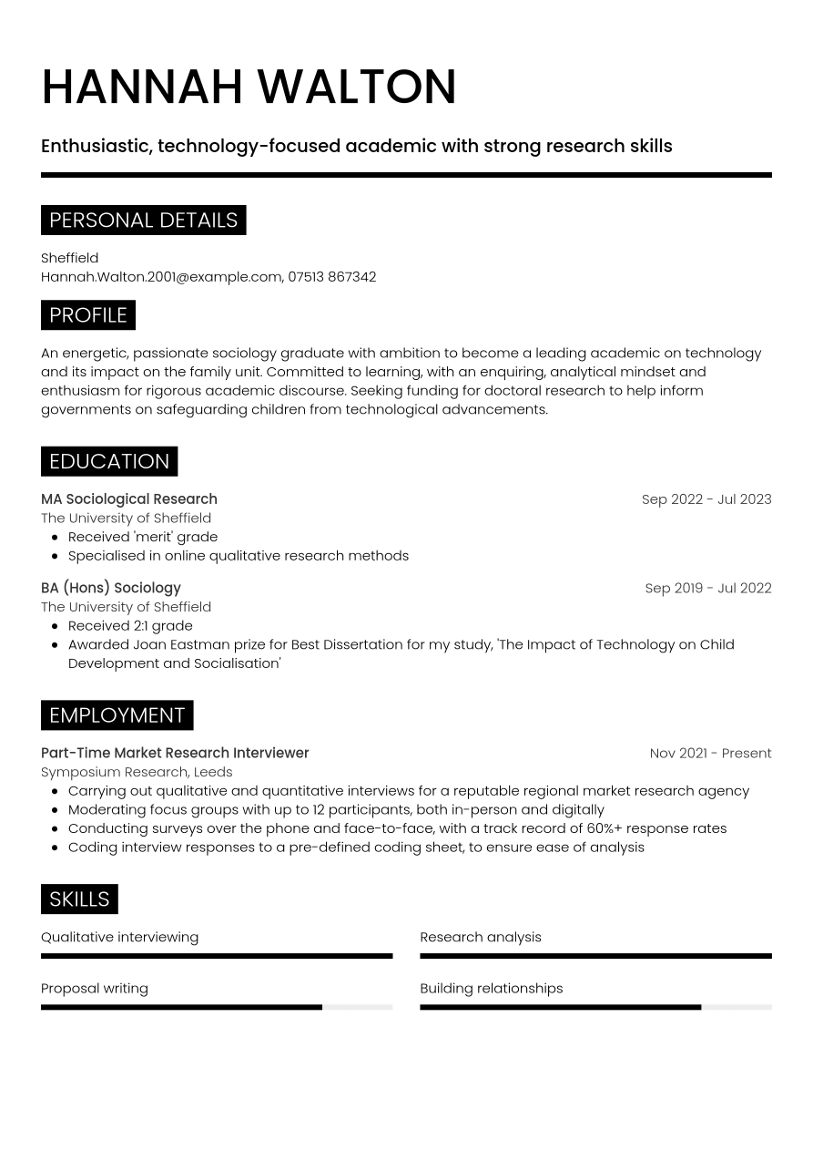 Graduate Student CV Example - CVwizard