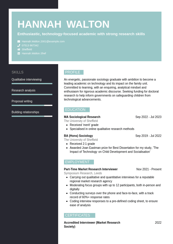 Graduate Student CV Example - CVwizard
