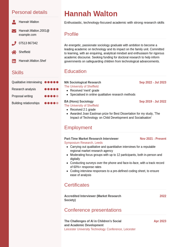 Student CV Example - CVwizard