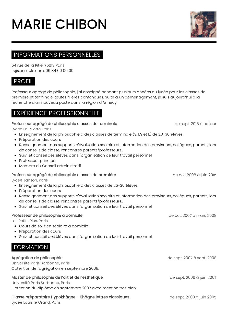 Exemple de CV enseignant (professeur) - CVwizard