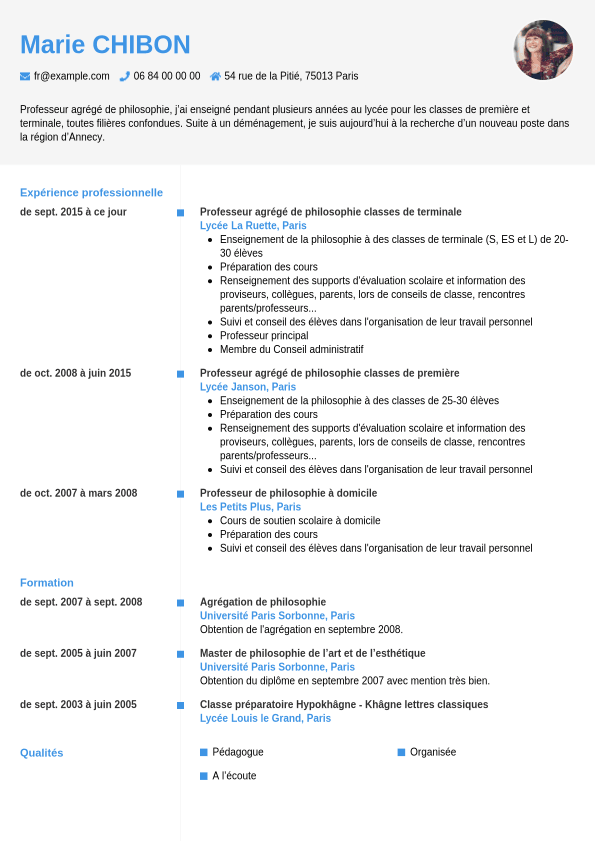 Exemple de CV enseignant (professeur) - CVwizard