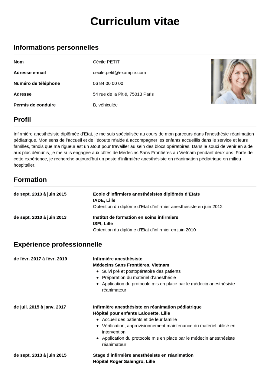 Exemple de CV infirmier / infirmière - CVwizard