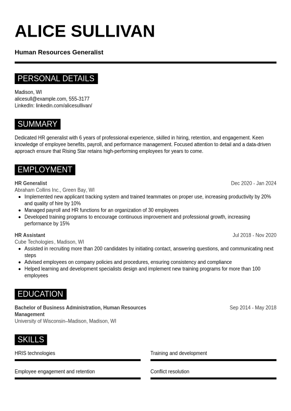 Human Resources Resume Examples and Tips - CVwizard