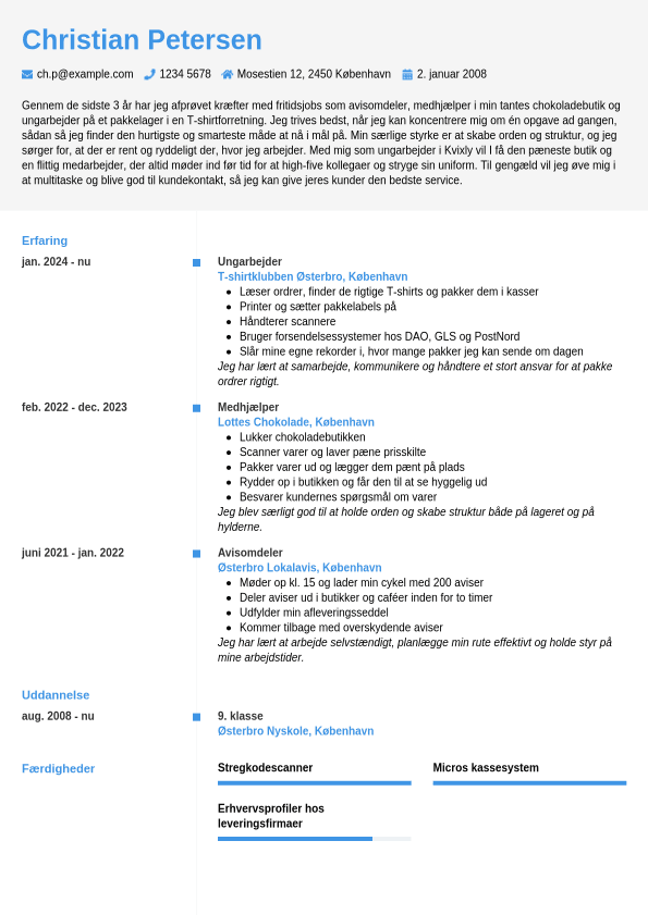 Ungarbejder- og fritidsjob CV-eksempel - CVwizard