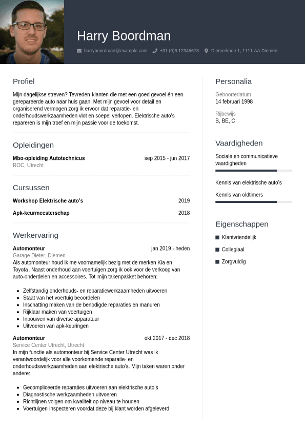 CV voorbeeld automonteur - CVwizard