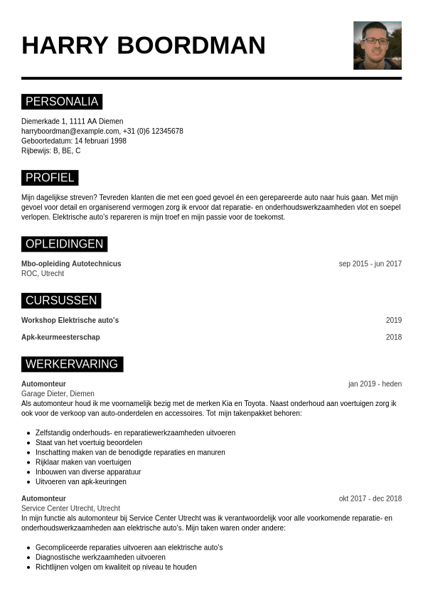 CV voorbeeld automonteur - CVwizard