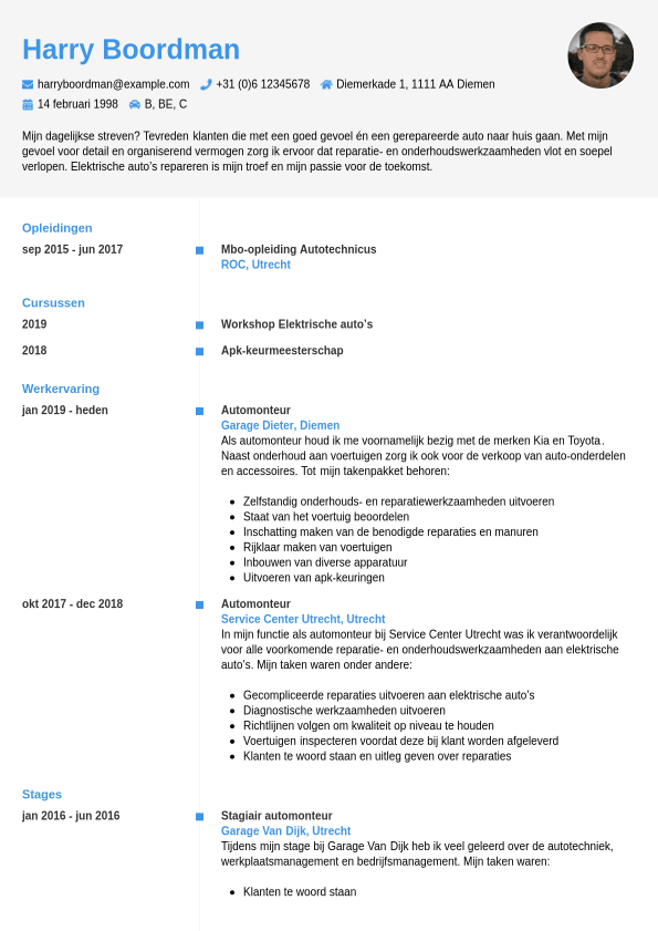 CV voorbeeld automonteur - CVwizard