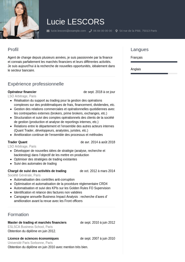 Exemple de CV trader - CVwizard