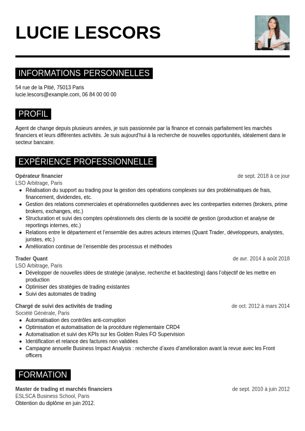 Exemple de CV trader - CVwizard