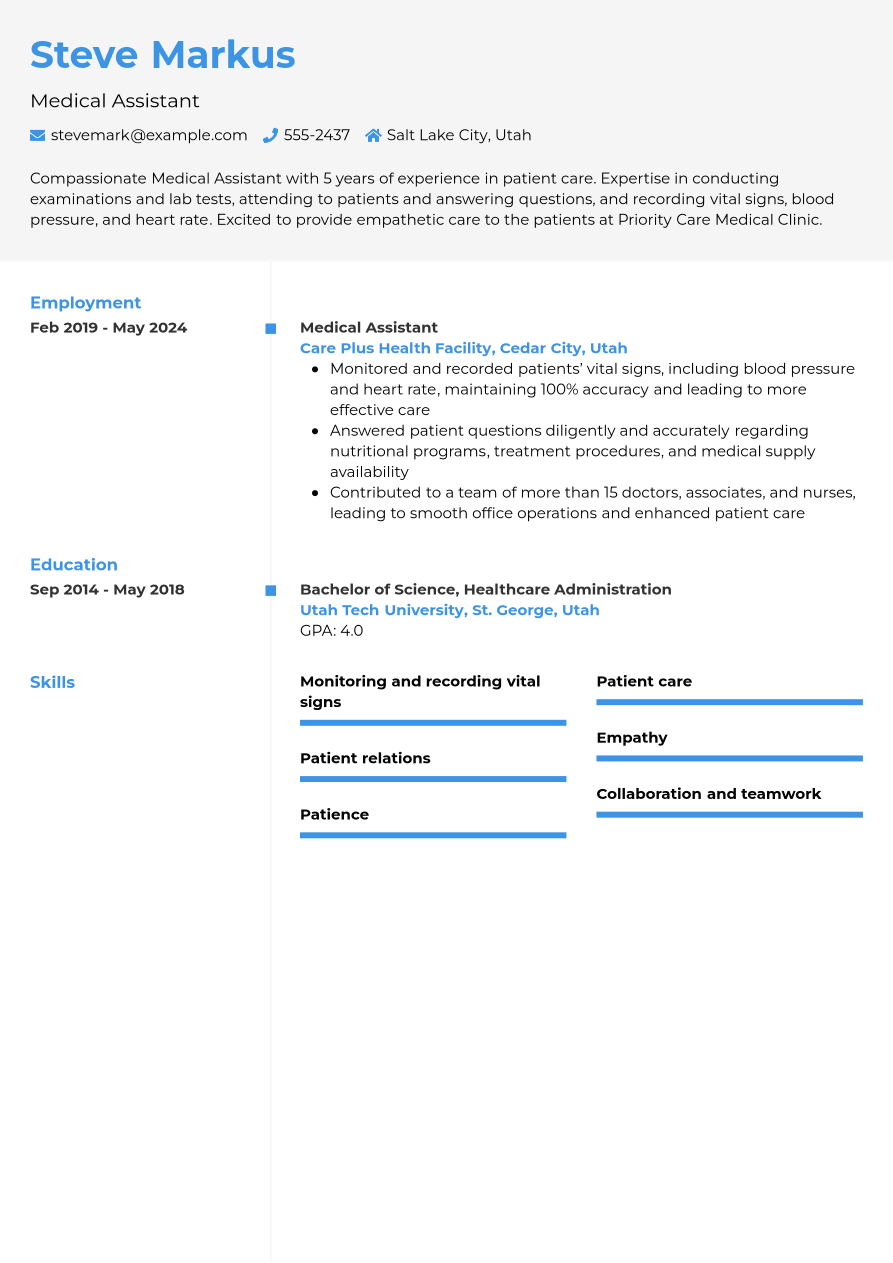 Medical Assistant Resume Examples & Writing Tips - CVwizard