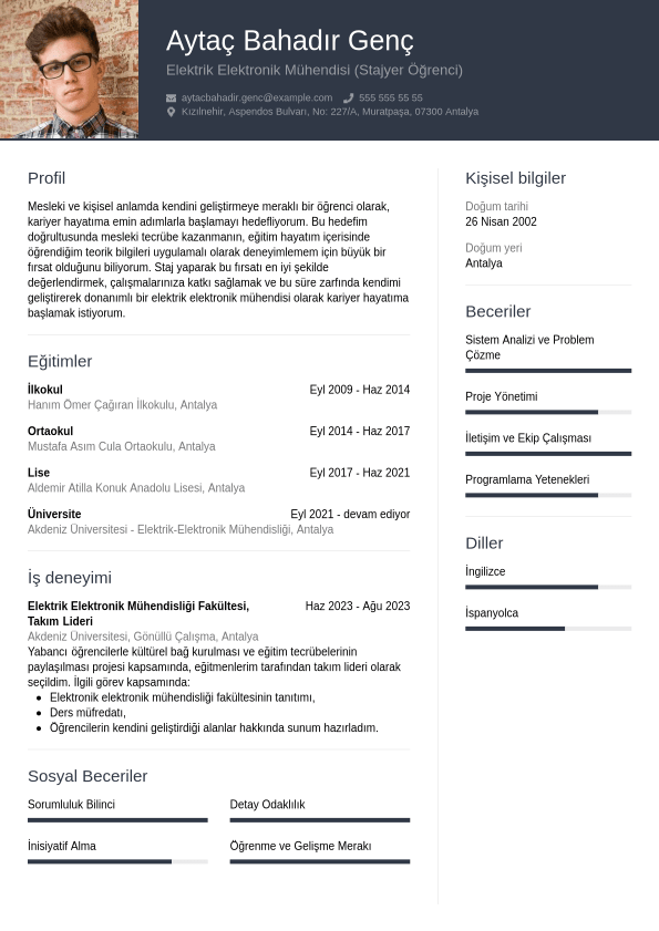 Stajyer CV Örnekleri - CVwizard