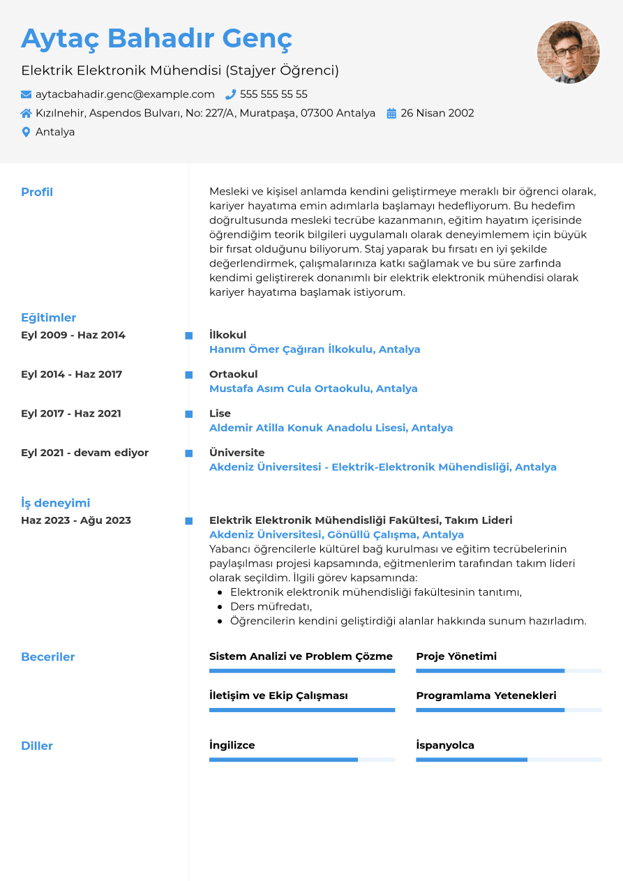 Stajyer CV Örnekleri - CVwizard