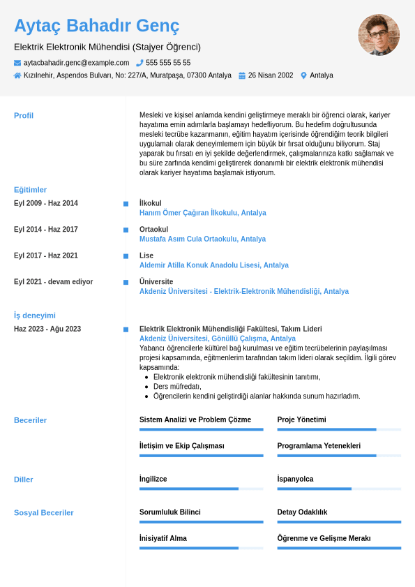 Stajyer CV Örnekleri - CVwizard