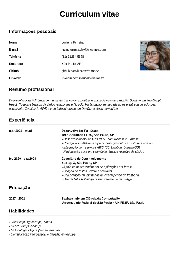 Exemplo de currículo de TI em 2025 - CVwizard