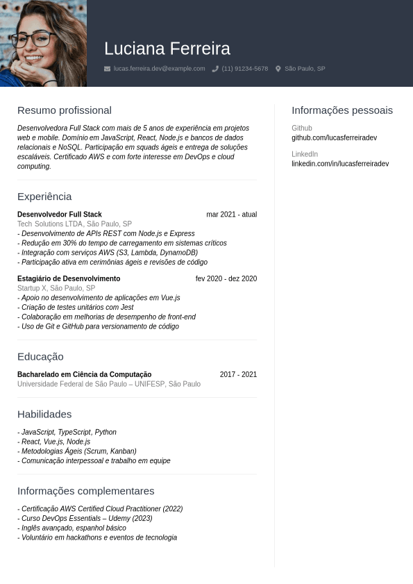 Exemplo de currículo de TI em 2025 - CVwizard