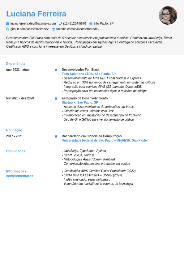 Exemplo de currículo de TI em 2025 - CVwizard