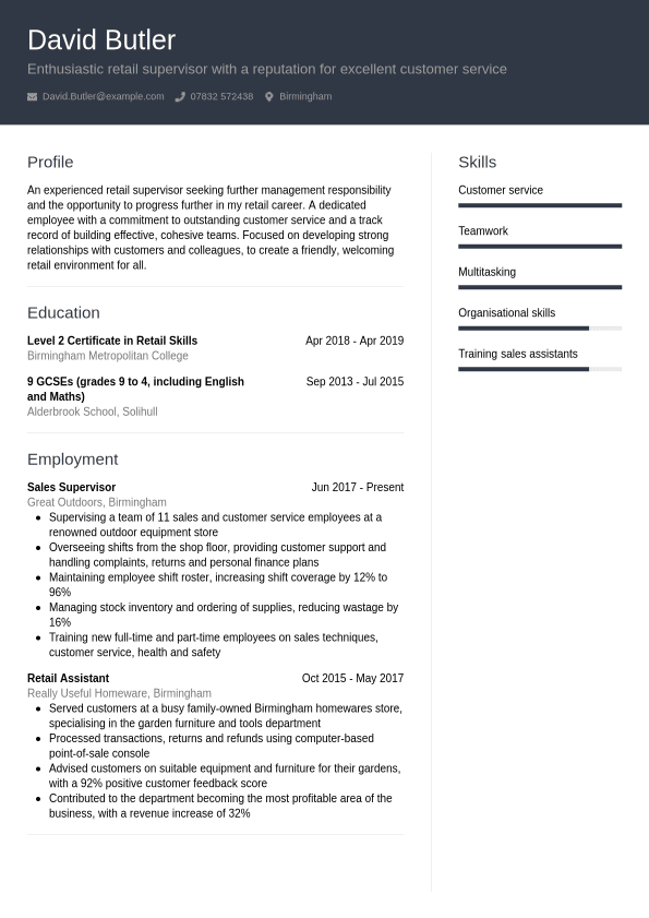 Retail CV example - CVwizard