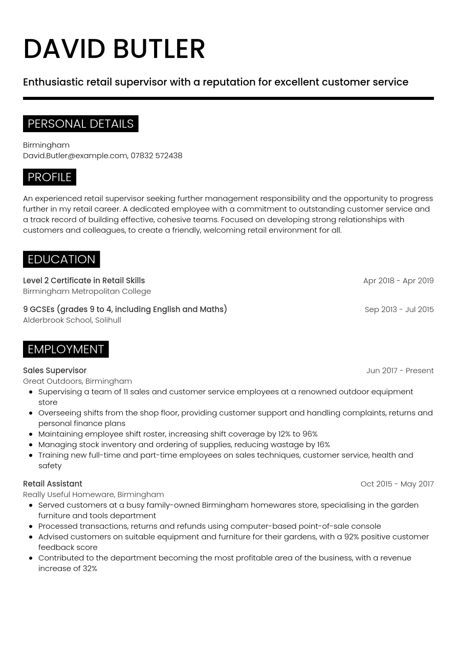 Retail CV example - CVwizard