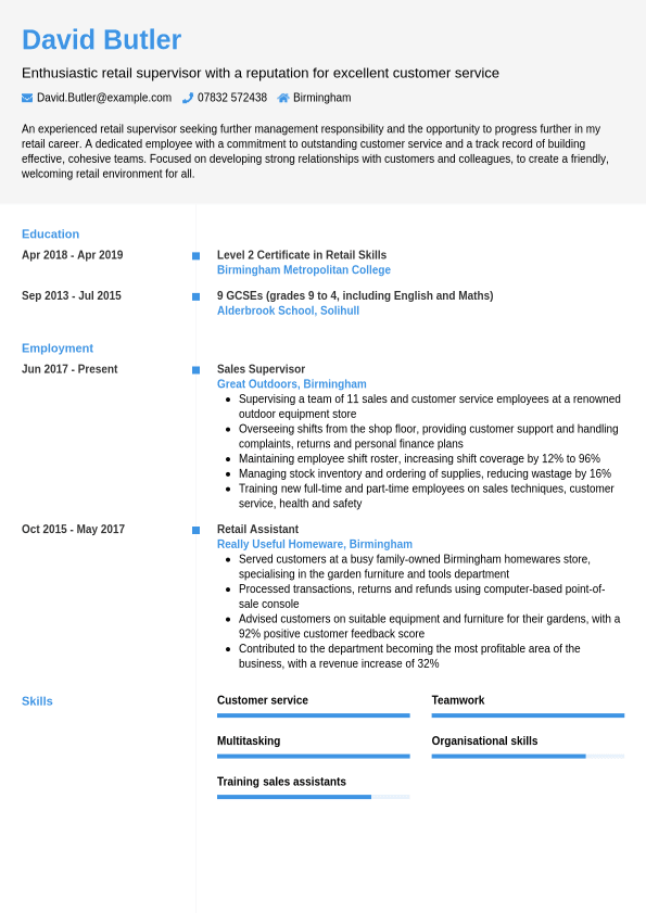 Retail CV example - CVwizard