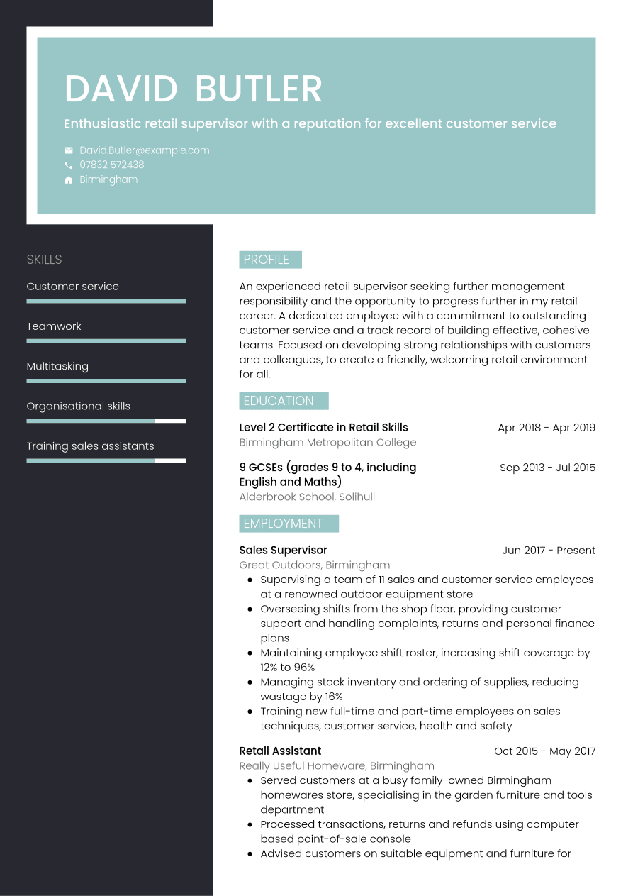 Retail CV example - CVwizard