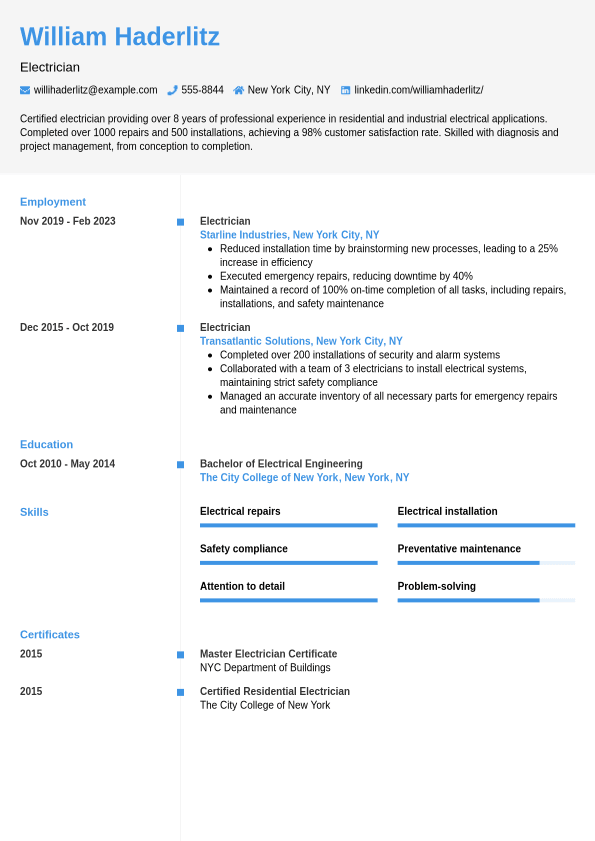 Electrician Resume Examples - CVwizard