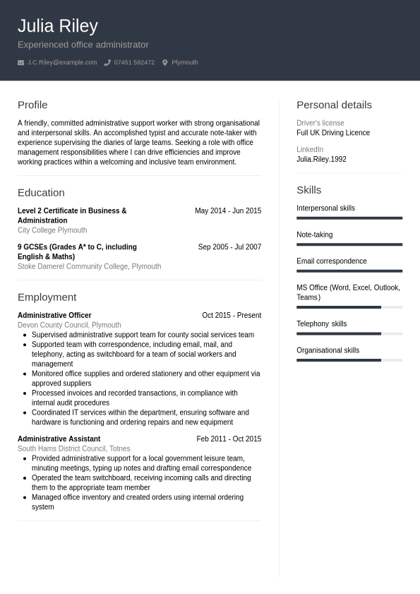 Administrator CV Example - CVwizard