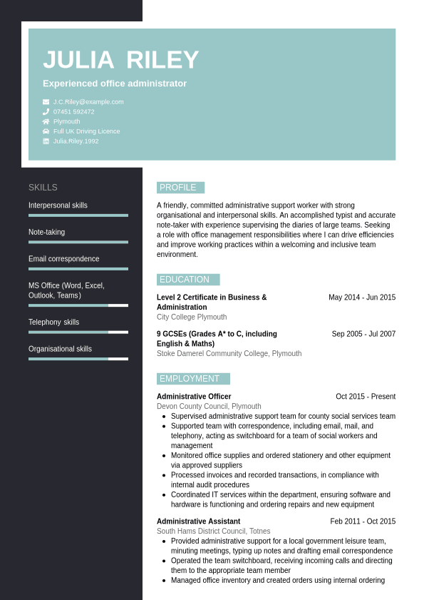 Administrator CV Example - CVwizard