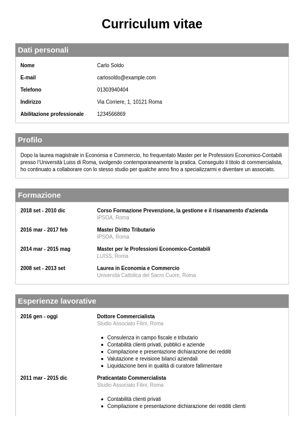 Esempio curriculum autista camion - CVwizard