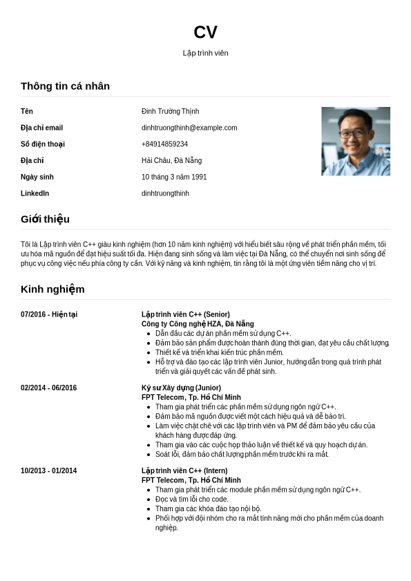 Mẫu CV và Bố cục CV chuyên nghiệp - CVwizard