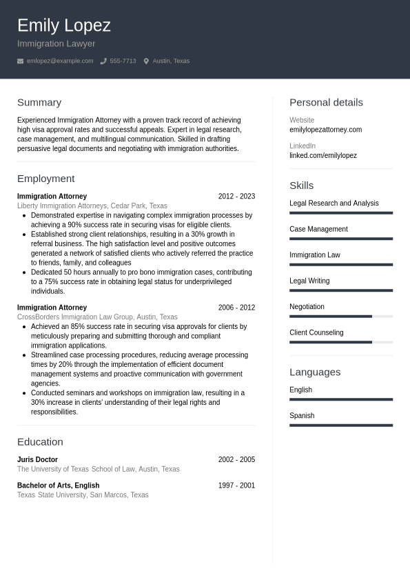 Lawyer Resume Example - CVwizard