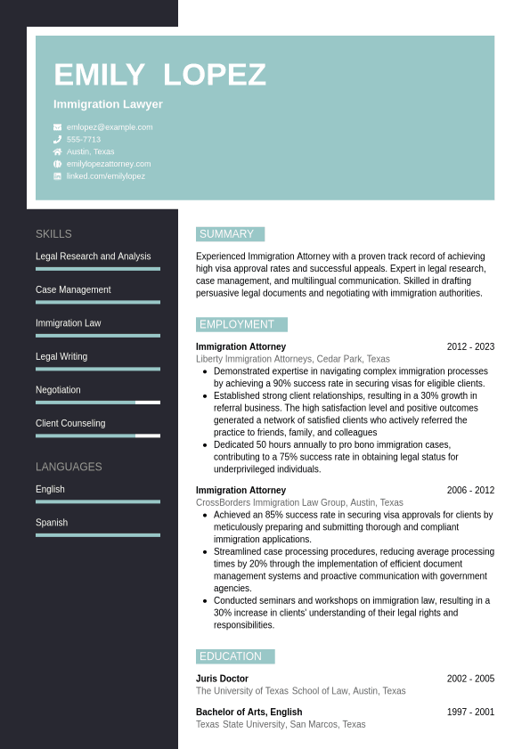 Lawyer Resume Example - CVwizard