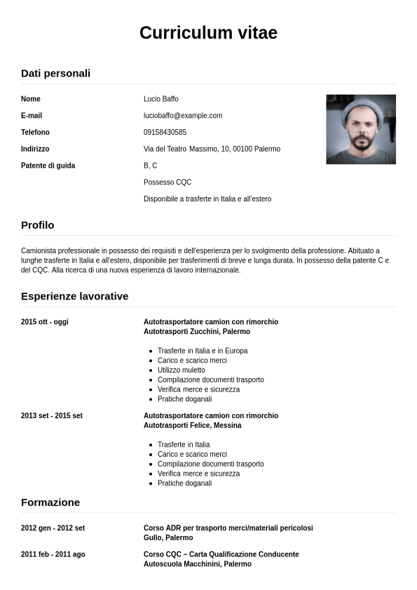 Esempio curriculum autista camion - CVwizard