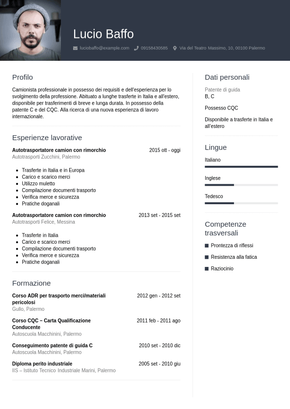 Esempio curriculum autista camion - CVwizard