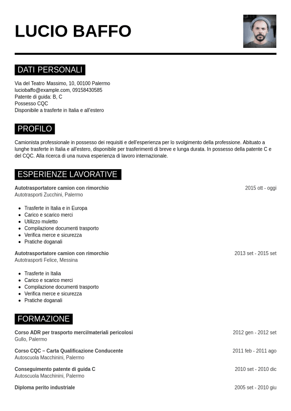 Esempio curriculum autista camion - CVwizard