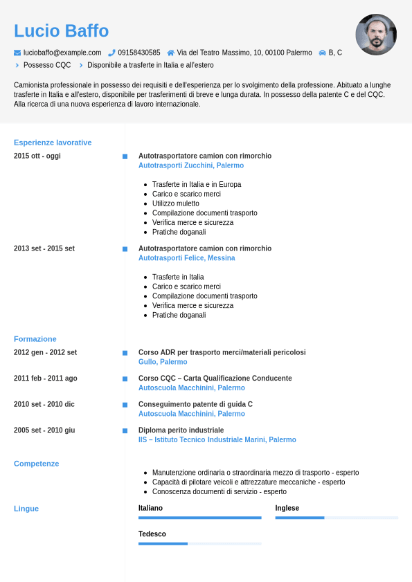 Esempio curriculum autista camion - CVwizard