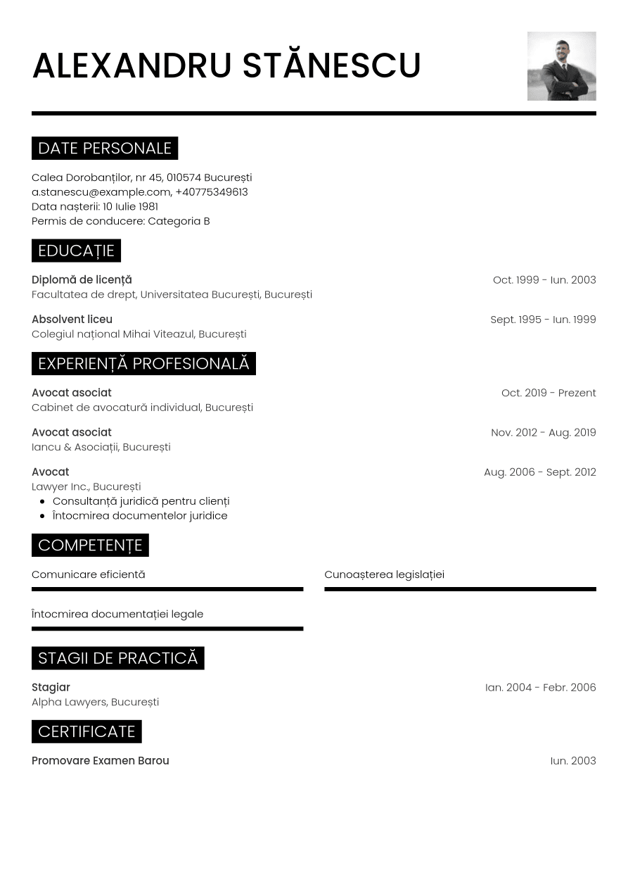 Exemplu de CV de avocat - CVwizard