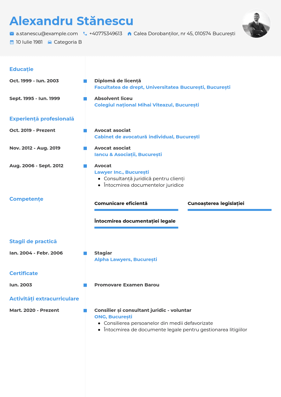 Exemplu de CV de avocat - CVwizard