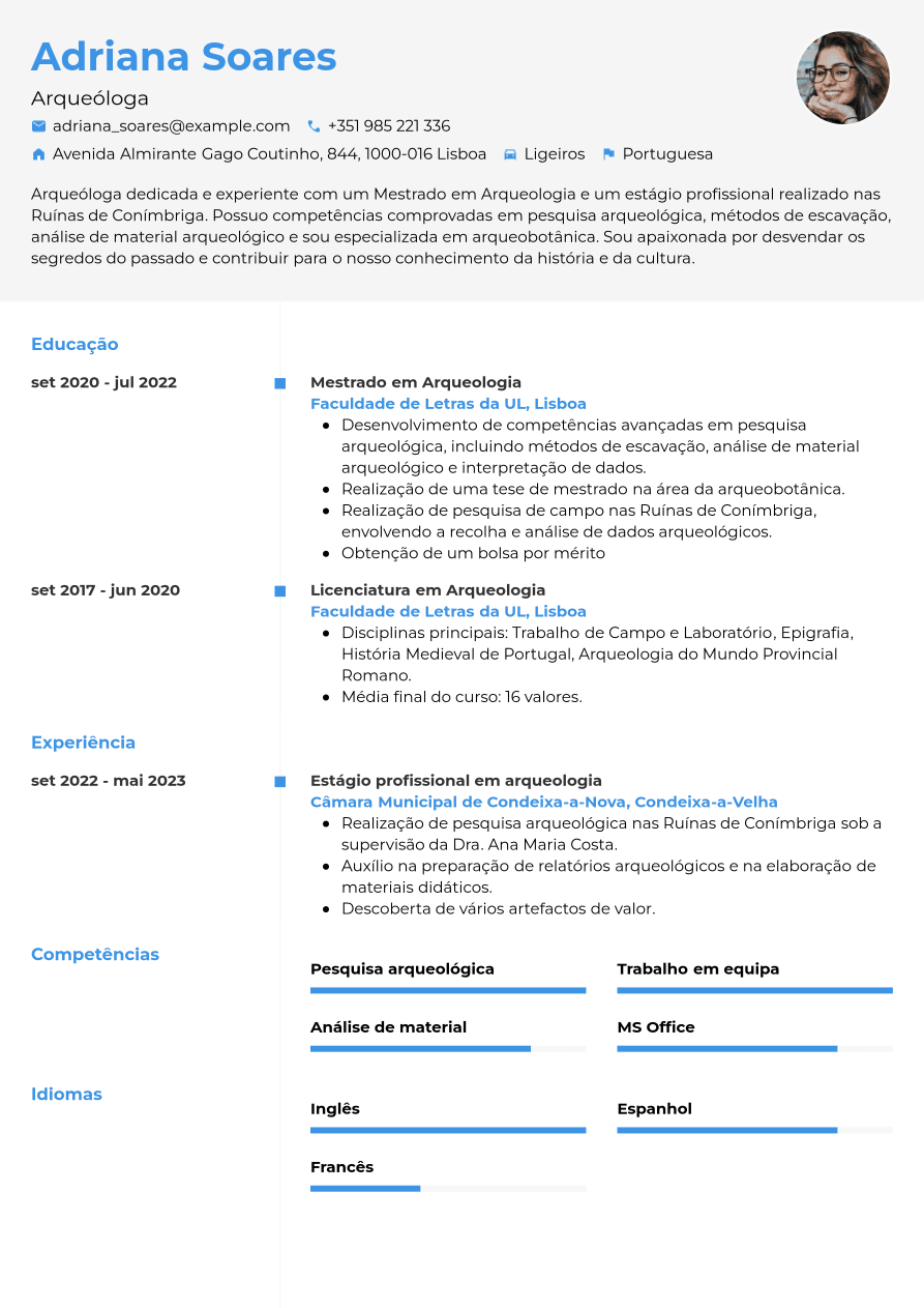 Exemplo de curriculum vitae para primeiro emprego - CVwizard