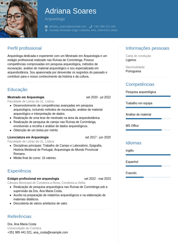 Exemplo de curriculum para enfermagem - CVwizard