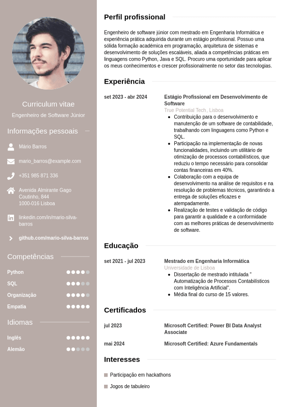 Exemplo de curriculum vitae para fisioterapeuta - CVwizard