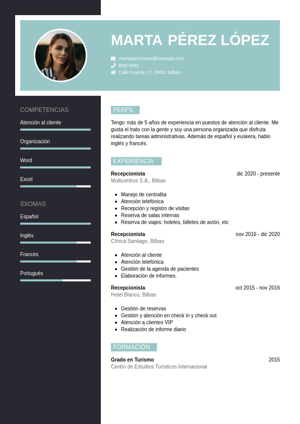 Currículum recepcionista: Ejemplo de CV - CVwizard