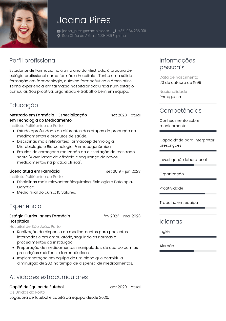 Exemplo de curriculum vitae para estudante - CVwizard