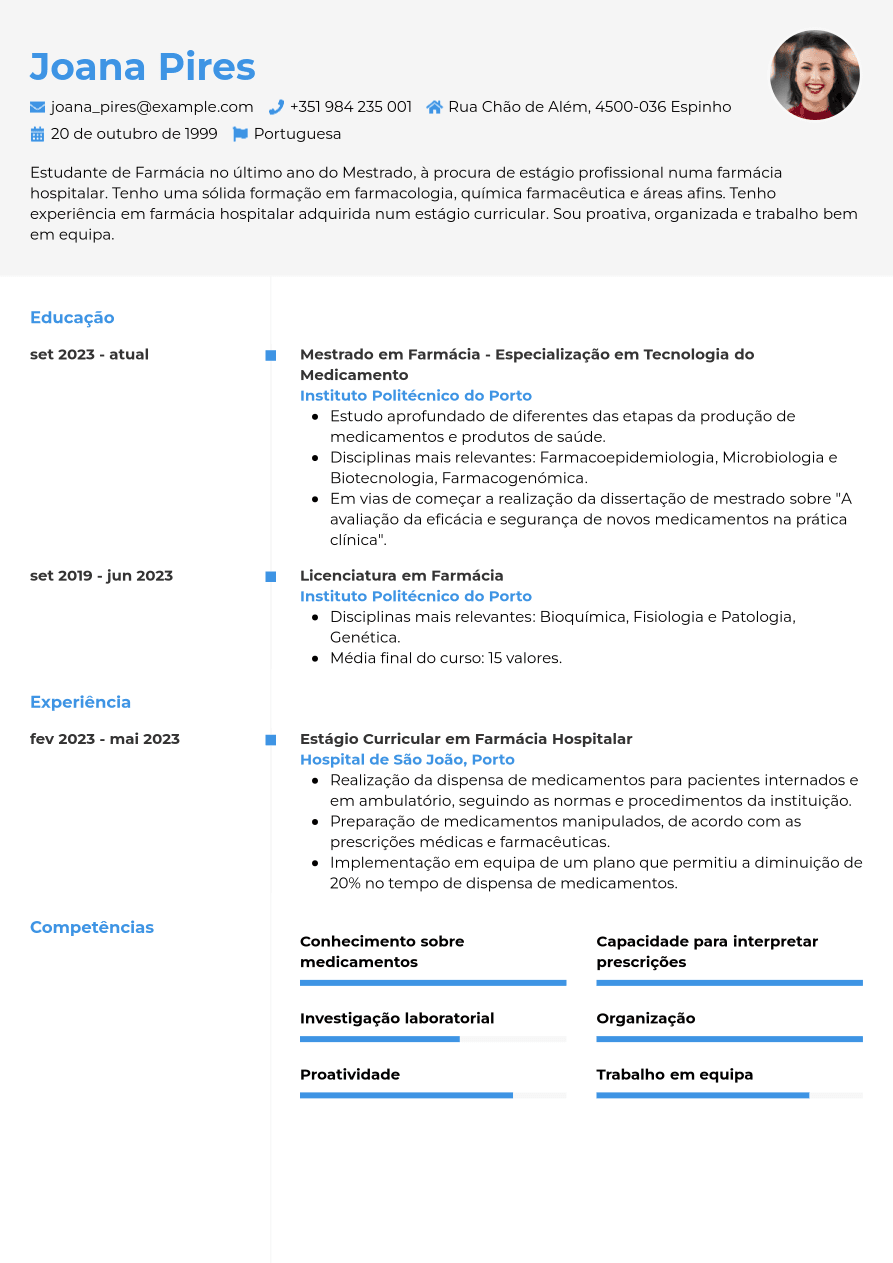 Exemplo de curriculum vitae para estudante - CVwizard