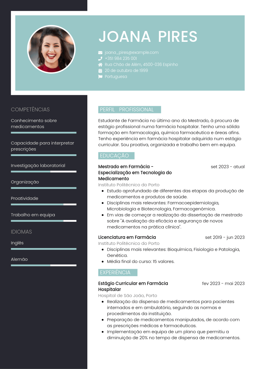 Exemplo de curriculum vitae para estudante - CVwizard