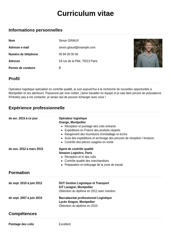Exemple de CV logistique - CVwizard